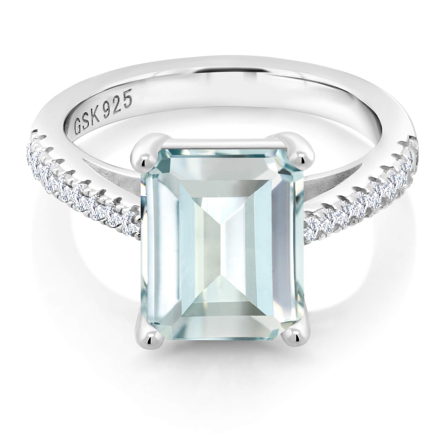 Gem Stone King 925 Sterling Silver Sky Blue Simulated Aquamarine and White Created Sapphire Women Engagement Ring (3.36 Cttw) (Size 7)