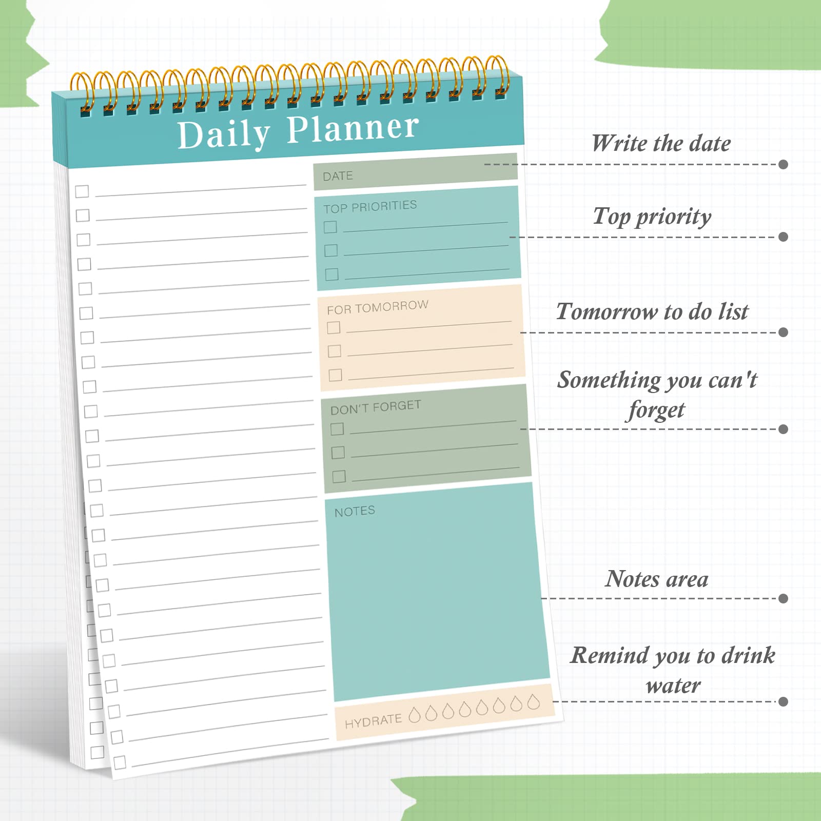 Hotop 3 Pack 90 packs To Do List Notepad Daily Planner Notebook Undated Tear off Checklist for Christmas gift Office Schedule Agenda (Classic Style, 5.1x7.9 Inch)