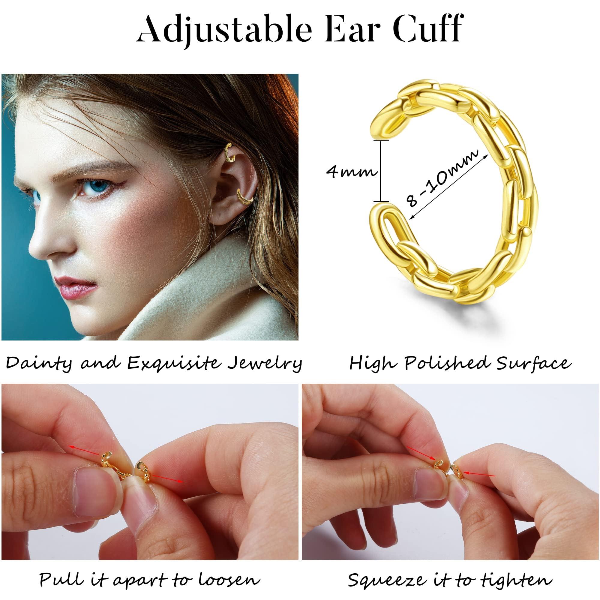 HAIAISO 18 Pcs Gold Ear Cuffs for Women Non Piercing Adjustable Ear Cuff Earrings Clip On Cartilage Helix Wrap Ear Jewelry Set…