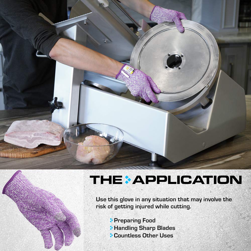 Glove Station Ultra Durable Series Cut Resistant Gloves - Cutting Gloves for Chefs, BBQ and Cooking - Level 5 Protection; Food Grade Safe Cut Proof Gloves - Purple, Medium Size