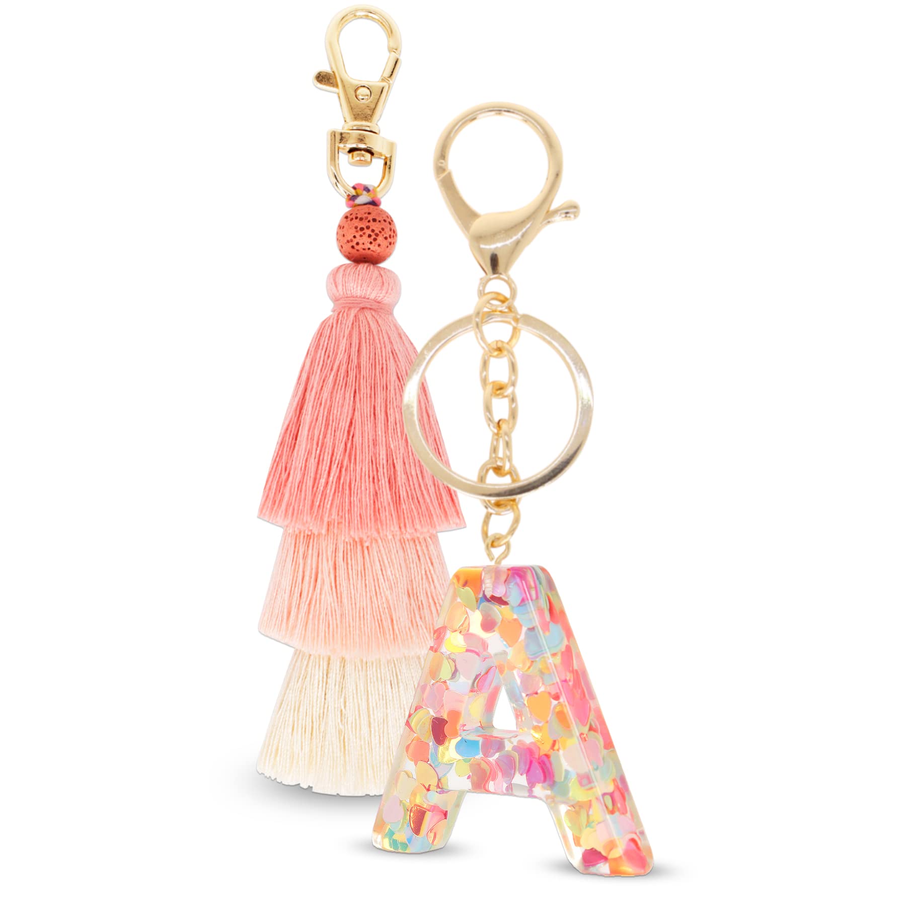 Hisuper Boho Keychains Pom Pom Tassel Macrame Keyring Alphabet Initial Letter M Keychain Pendant Car Key Ring for Purse Handbags Women Girl