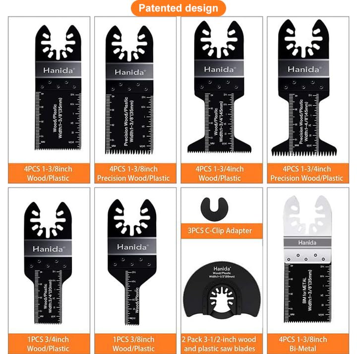 Hanida 24PCS Metal Wood Oscillating Multitool Blades Quick Release Oscillating Saw Blades Universal Multi Tool Blades Set Fit for Porter Cable Rockwell Ridgid Ryobi Milwaukee Dewalt Makita Bosch Fein…