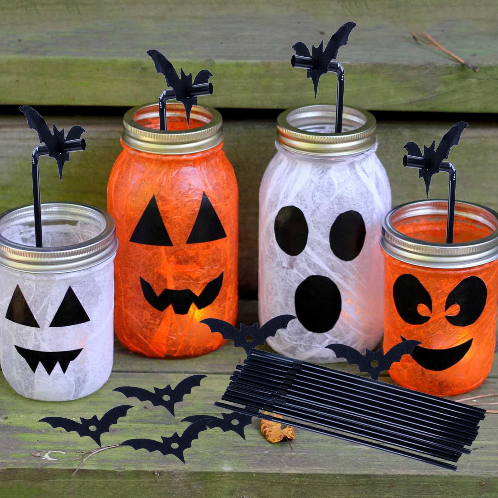 Halloween Plastic Straws - 60Pcs Bat Straws for Drinking Halloween Party Supplies Party Favors Decorations