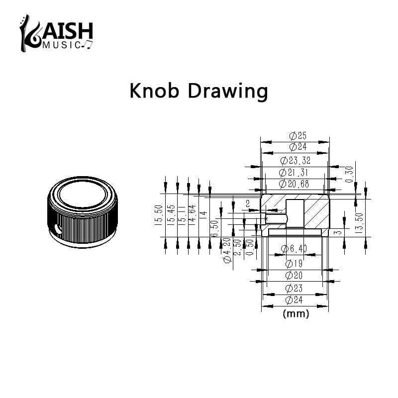 KAISH 2pcs 63/64"(25mm) Diam. Aluminium Potentiometer Knobs 1/4" Universal Metal Pot Control Knobs with Blue Circle for Guitar/Bass/AMPS Amplifier/Power Amplifier/Preamps/Audio Equipments Black