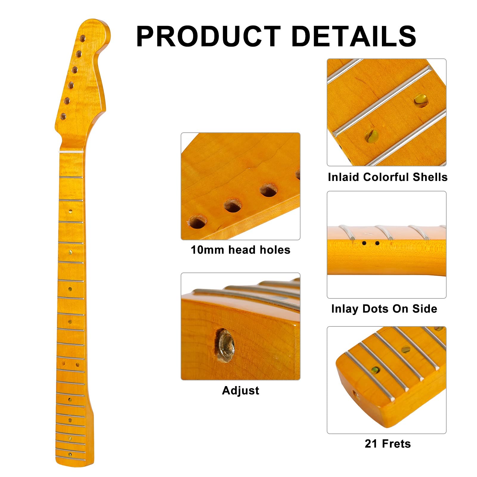 Guitar Neck 21 Fret Maple Fretboard Guitar Neck for ST Style Guitar DIY Parts Replacement "C" Shape