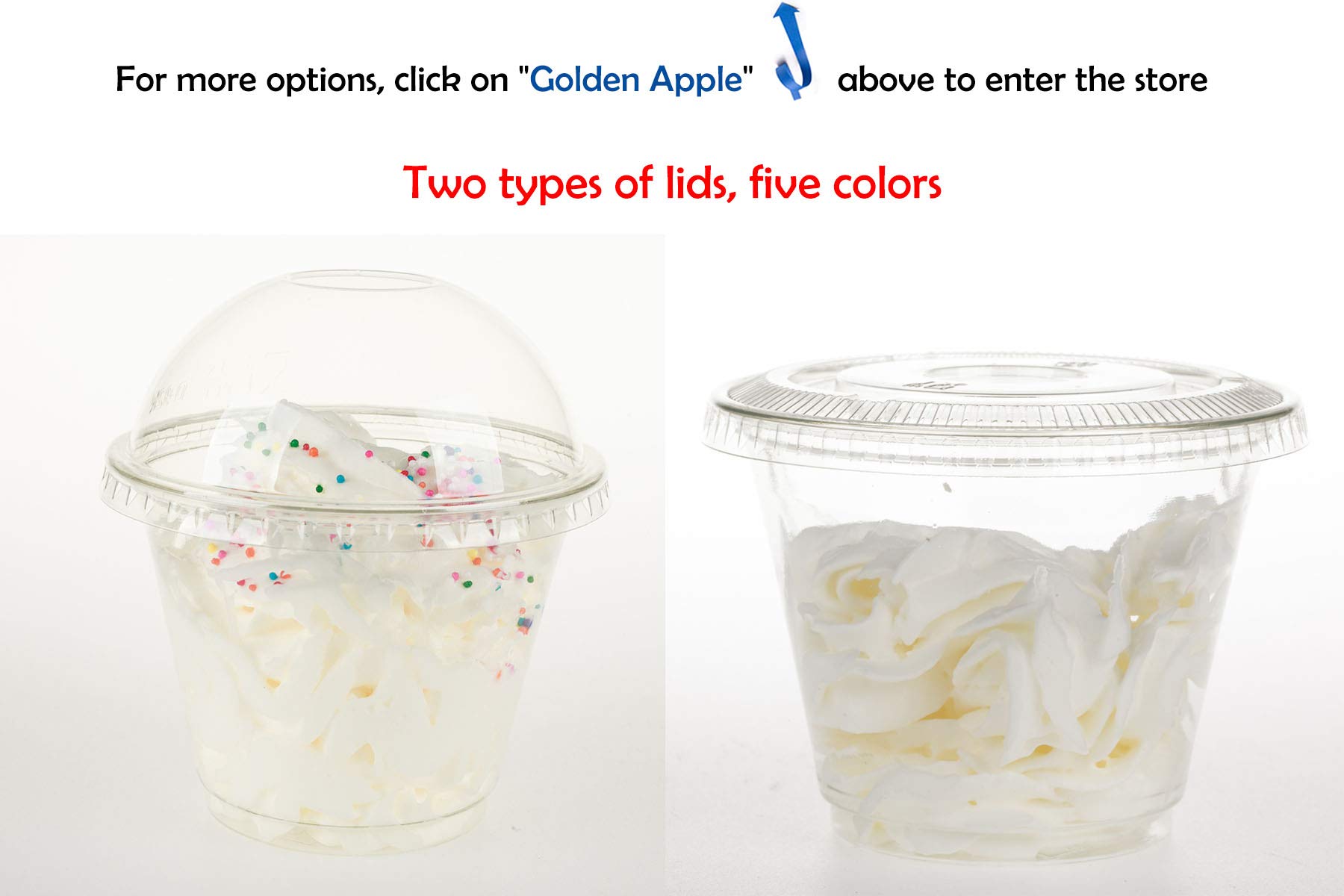 Golden Apple, 9oz-30sets Clear Plastic Cups with Clear Flat no Hole lids…
