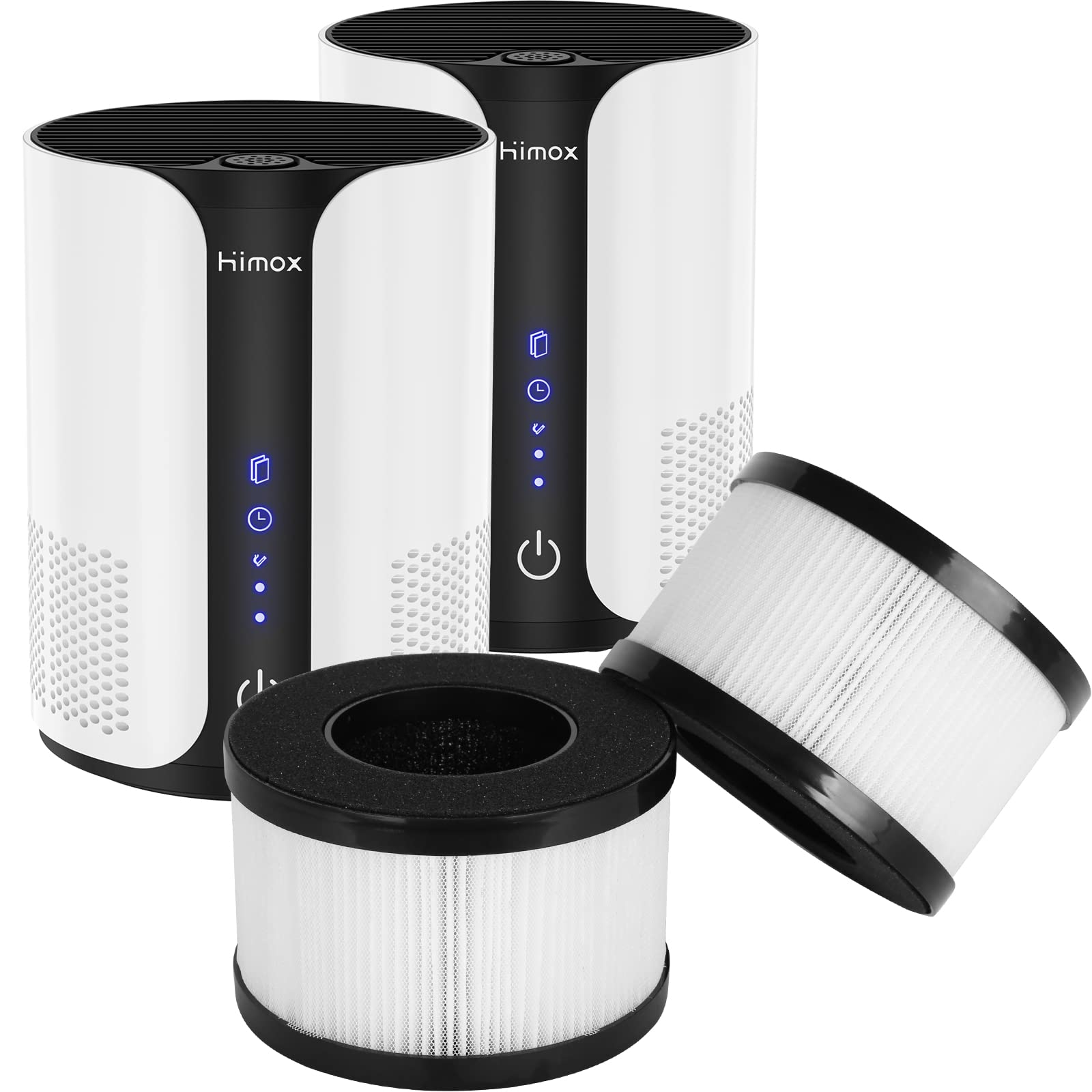 Himox 2 Pack AP01 Compact Air Purifier and 2 Pack Genuine Replacement H13 True HEPA Medical Grade Flitration Filter