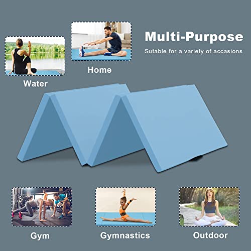 HCY Exercise Mat Gymnastics Mat Tumbling Mat 4'x8'x2 Pu Leather with Carrying Handles for Yoga,Home Gym,Core Workouts,Stretching-Blue, 92''(L)x46''(W)x2''(D)
