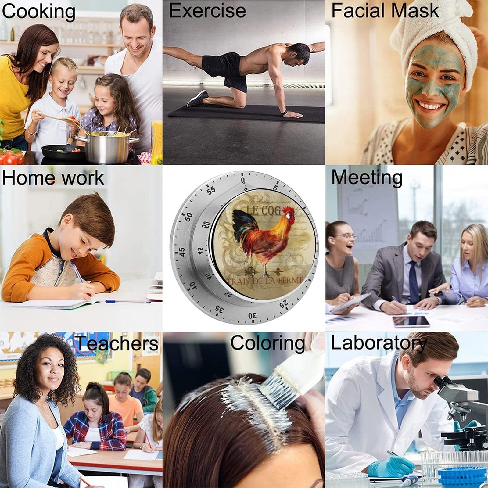 Kitchen Timer Rooster Vintage Farm Animal Timer Magnetic Timer Mechanical Timer for Home Baking Cooking Oven
