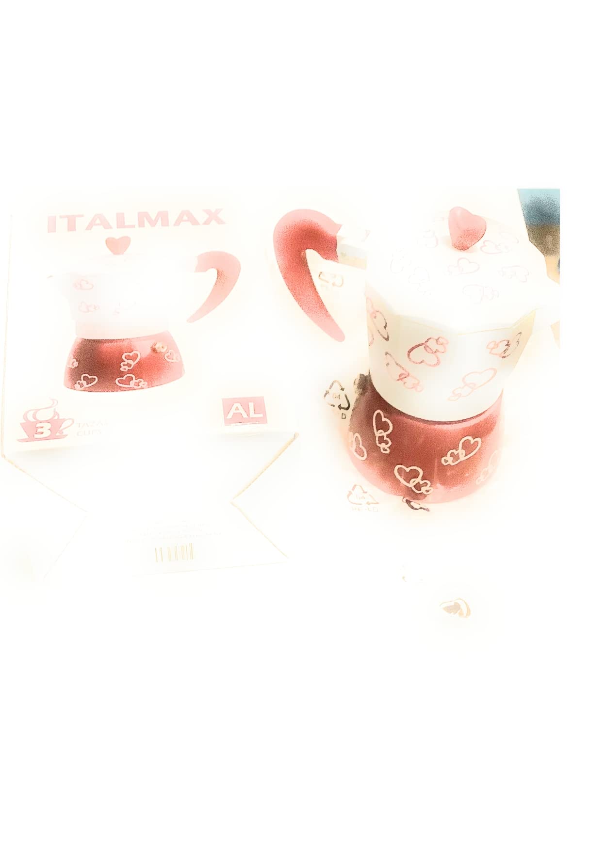 Italmax Heart Pattern Red and White Stove Top 6 Cup Espresso Coffee Maker