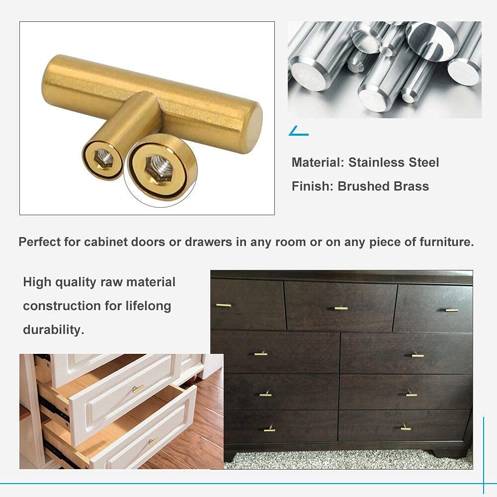 goldenwarm Knobs for Dresser Drawers Brushed Brass Cabinet Knobs - LS201GD Contemporary Cabinet Hardware Knob 2" Overall Length Gold Cabinet Drawer Handles 30 Pack