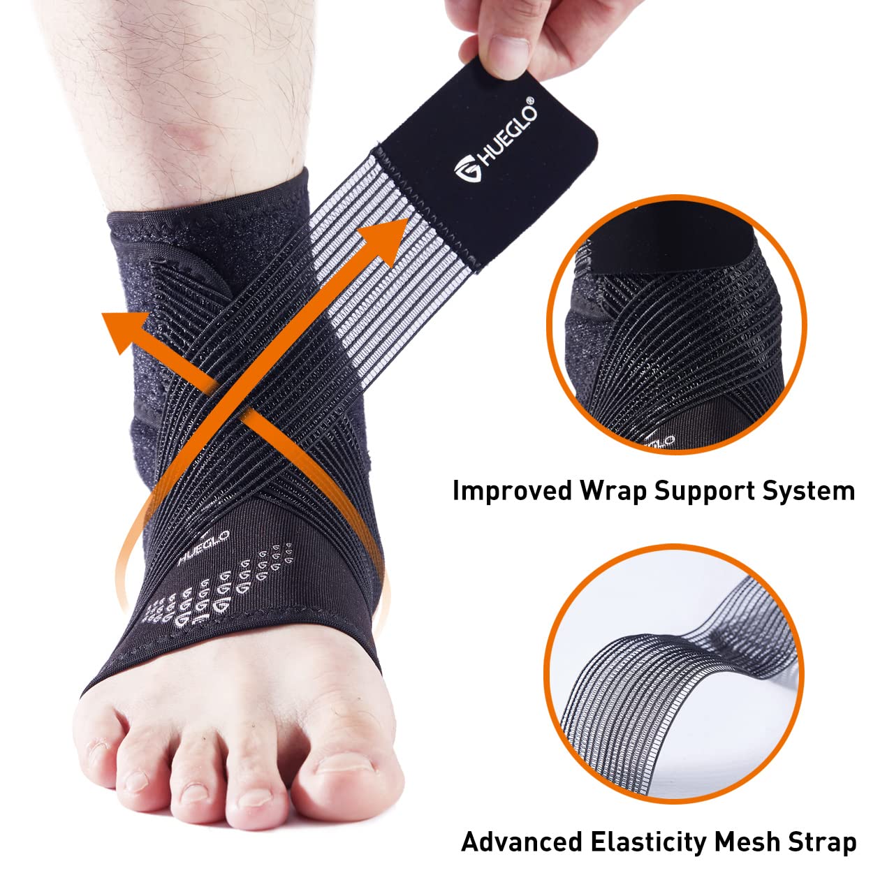 HUEGLO Ankle Brace,Ankle Support Brace for Sprained Ankle,Adjustable Ankle Compression Sleeve for Sports,Sprains,Injury Recovery,Ankle Stabilizer Brace for Women and Men,Medium
