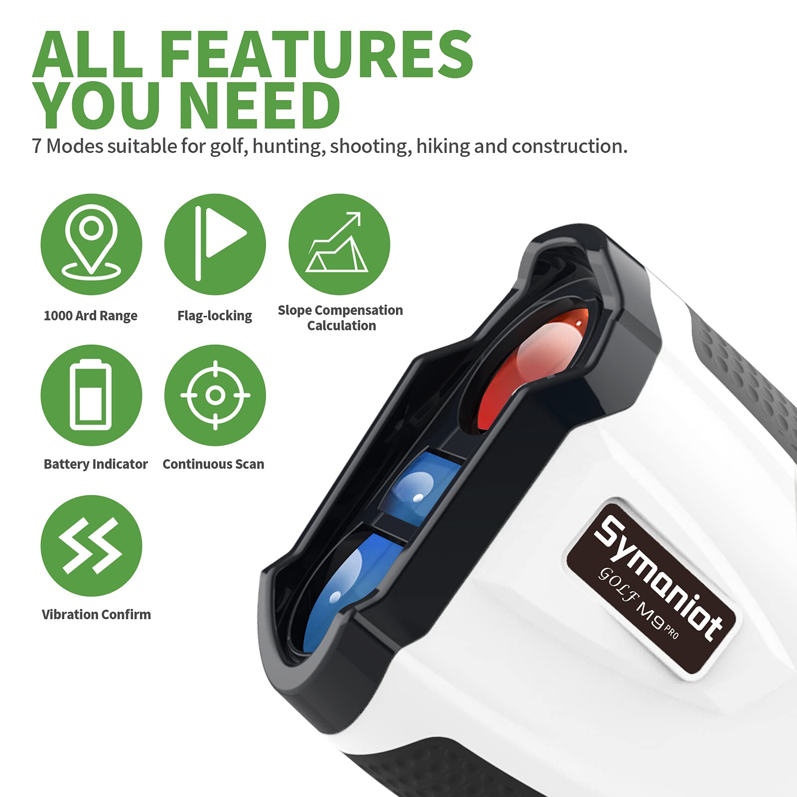 Golf Rangefinder, Laser Rangefinder with Slope, Symaniot Laser Rangefinder for Golf, Magnetic with Keyring and Storage Box, 6.5 Times, ranging from 5 to 900 Yards for Hunting & Golfing