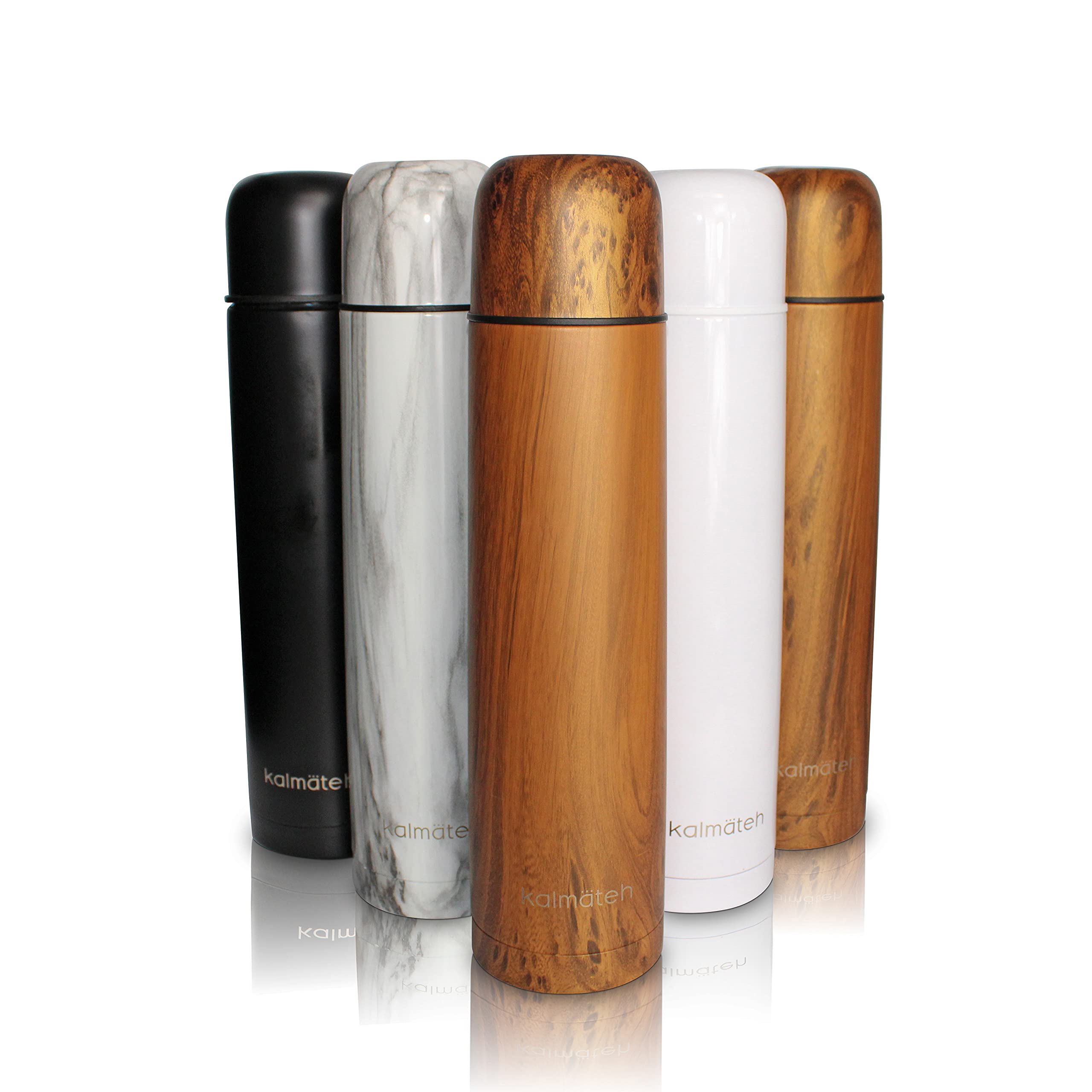 KALMATEH Modern & Elegant Yerba Mate Thermos- Vacuum Insulated and Double Walled 18/8 Stainless Steel- BPA Free - Thermos Designed for Use With Mate Cup or Mate Gourd (Wood, 1000ml)
