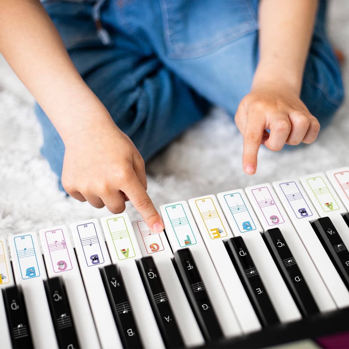 GOLEEX Monsters Piano Stickers Keyboard Piano Sticker 88 61 54 49 44 37 Keyboard Color Key Large Key Keyboard Sticker for Learning Kid Piano Note Labels Piano Chart Colorful Piano