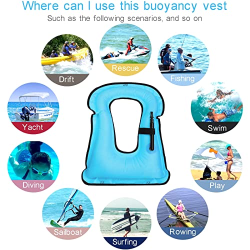Inflatable Snorkel Vest for Adults, Adjustable Light Snorkeling Jackets Safety Vests for Diving, Snorkeling, Swimming, Surfing (Up to 200 lbs Loading)