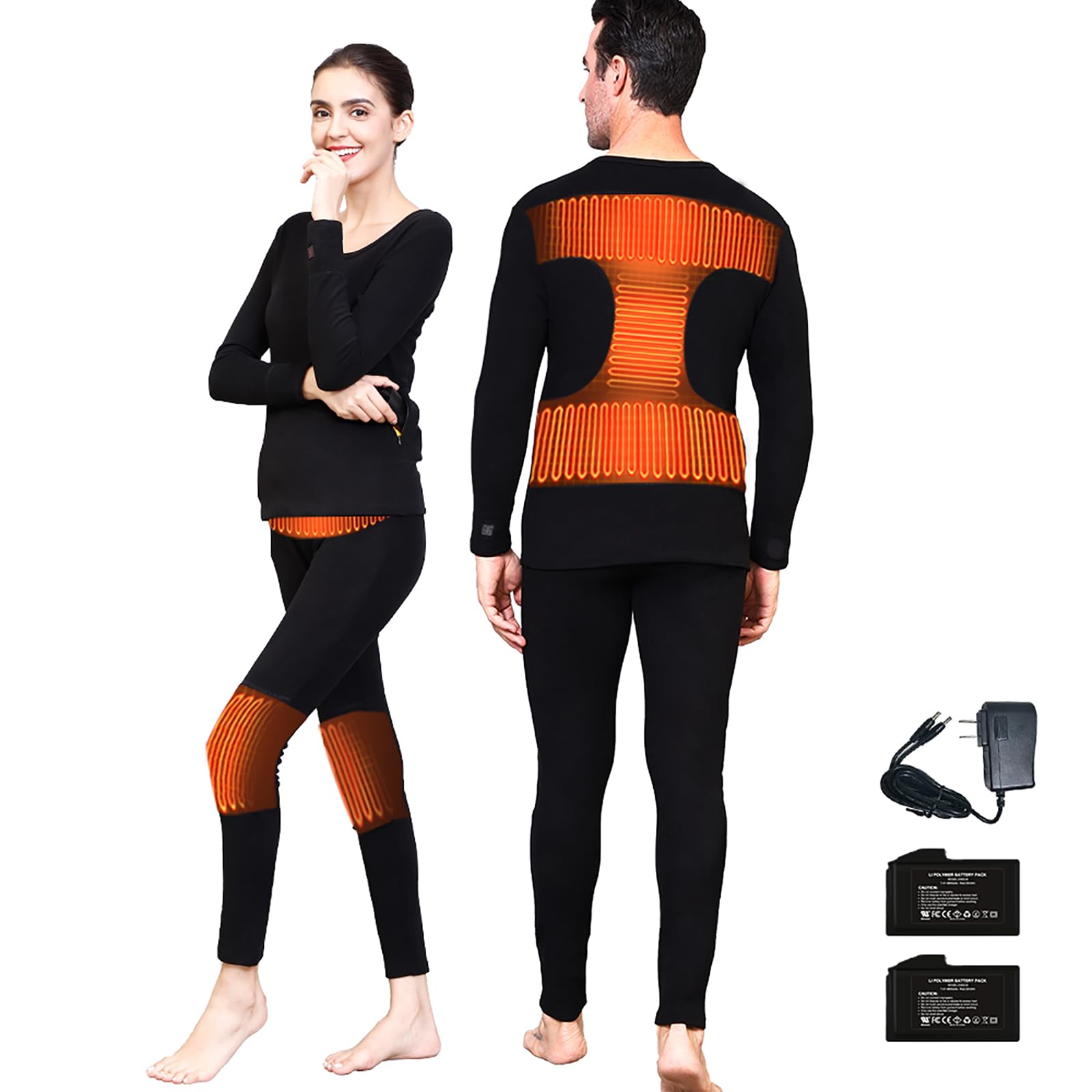 J JINPEI Heated Thermal Underwear Top + Heated Pant for Men Women (XXL) Black