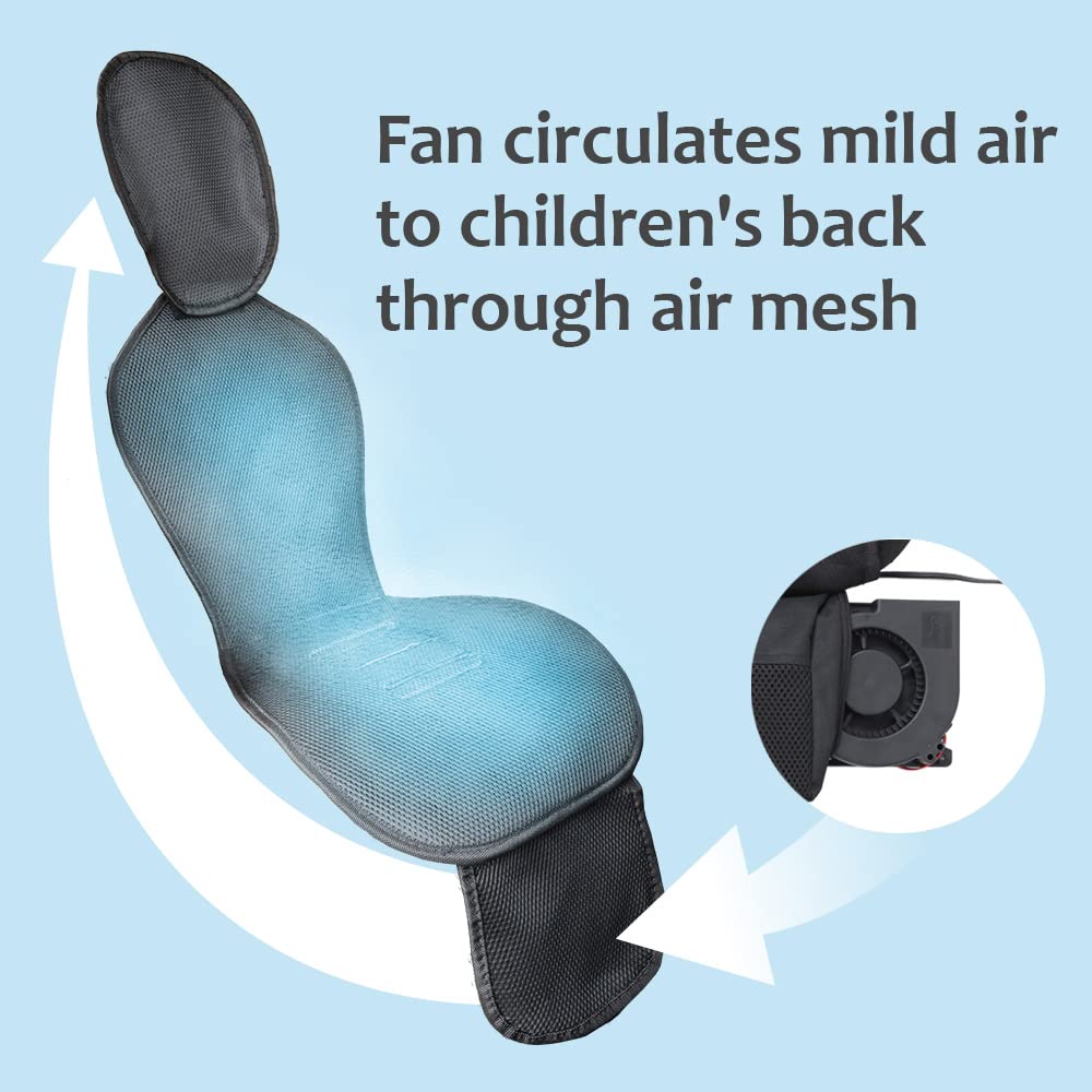 Japard Car Seat Cooling Pad Air Circulation for Baby Toddler Infant Kids Children, Stroller Liner Cool USB Powered, Waterproof/Comfortable/Adjustable Fan Speed – Black