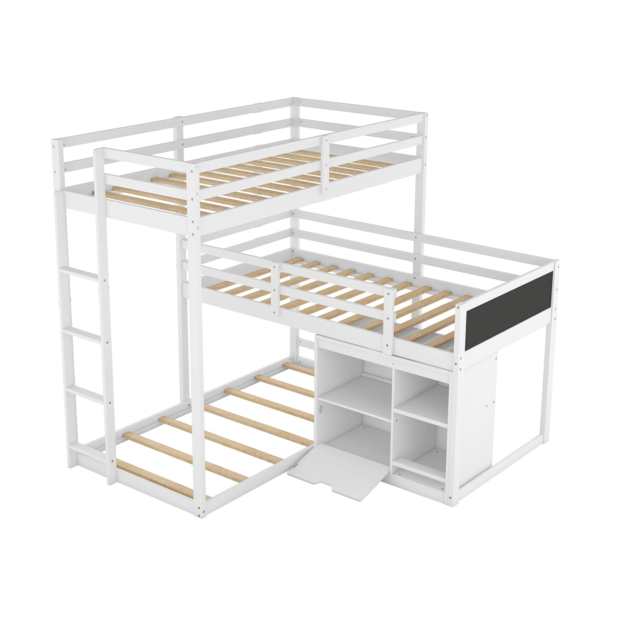 Harper & Bright Designs Bunk Beds Twin Over Twin Over Twin Size, Triple Bunk Beds Low Profile for Kids White