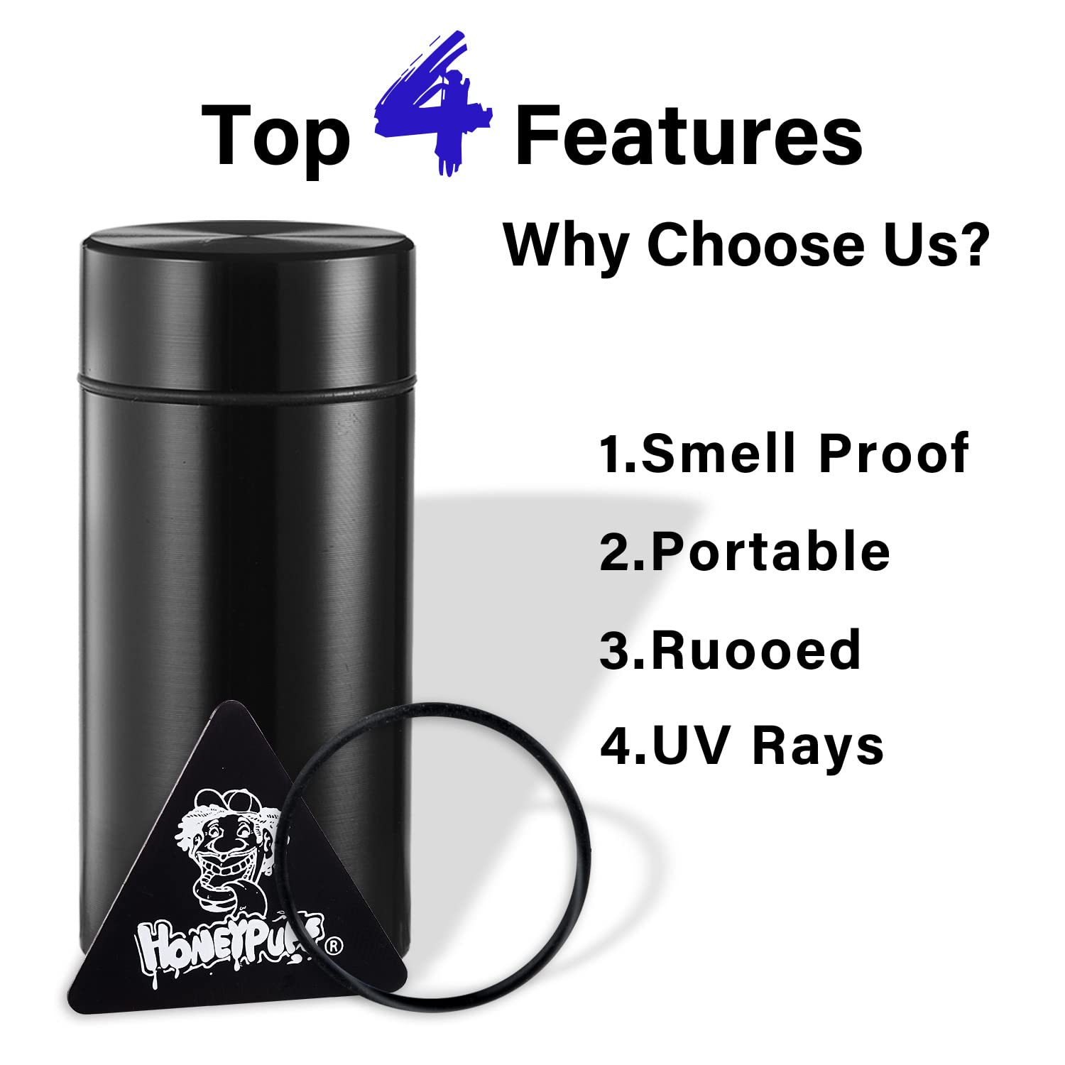 Honeypuff 5 Pack Smell Proof Jar, Portable Airtight Storage Container With Silicone Ring, 42ml Multi-Use Aluminum Stash Bottle for Coffee, Herb & Spice Keep Fresh(Black)