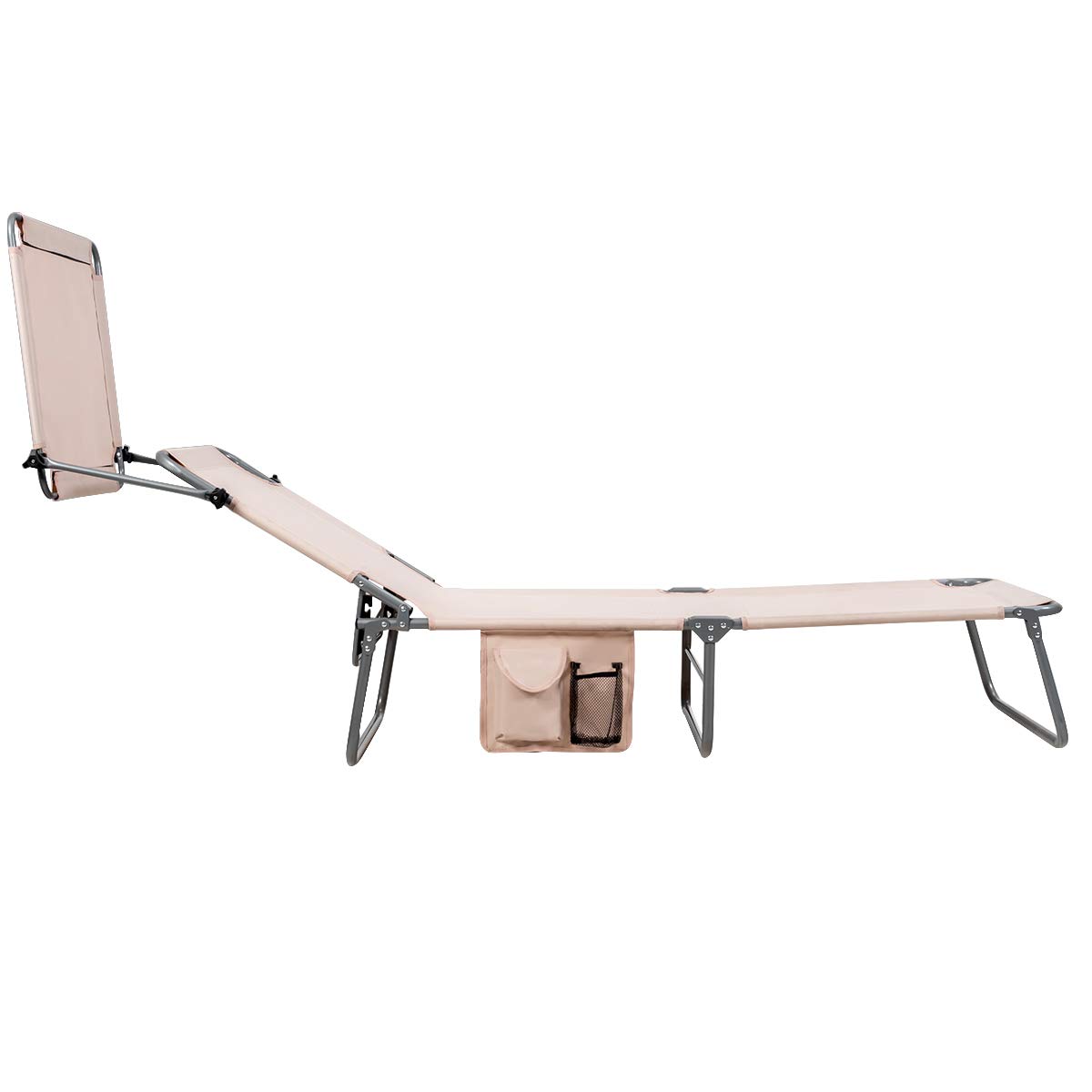 Giantex Tanning Chair, Patio Chaise Lounge Chair with 5 Adjustable Position, Shade Canopy, Storage Pocket, Camping Cot, Outdoor Sunbathing Recliner for Poolside, Lawn Folding Beach Chairs(1, Beige)