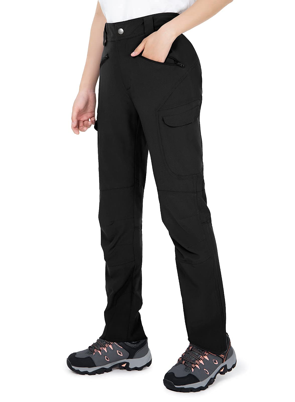 Gouxry Womens-Hiking-Pants Golf Cargo Quick Dry Travel Outdoor Pants for Women (Black, M)