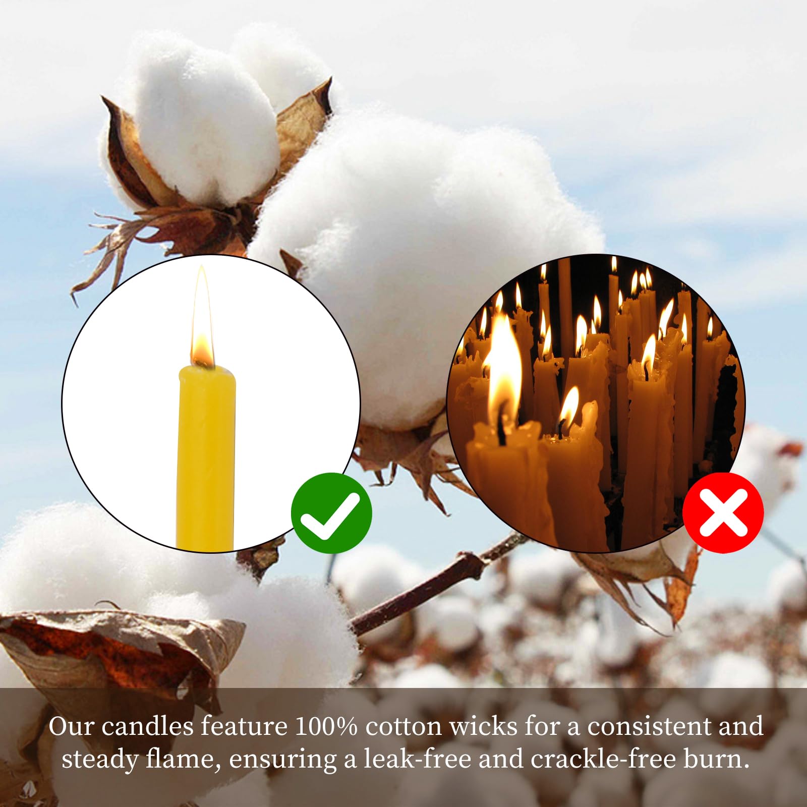 Kunrsug Beeswax Candles, No-Drip, Smoke-Less, 50 Pack Beeswax Taper Candles Church Prayers, Decorations, Birthday Celebrations, Each Candle Measures 6.3" in Height and Has A Diameter of 0.2"