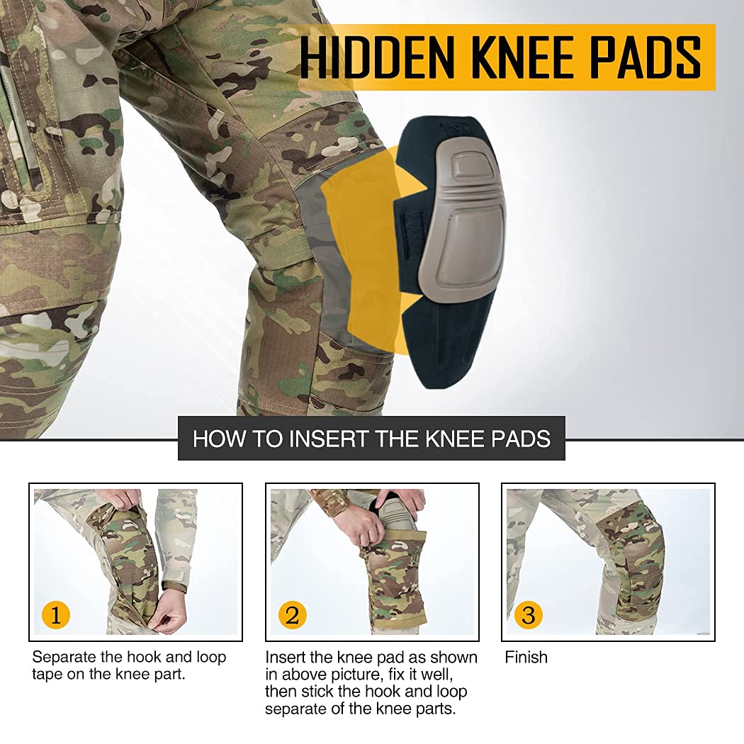 IDOGEAR Tactical Pants for Men Combat Pants with Hidden Knee Pads Military Camo Apparel Ripstop Multi-Pocket Outdoor Trousers (Multi-camo, 36W x 33L)