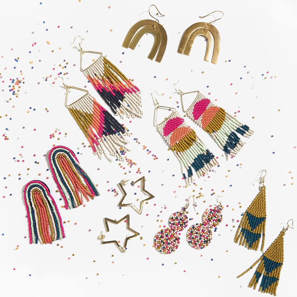 INK+ALLOY Women's Beaded Boho Earrings Kara Disc Seed Bead Drop Statement Earrings Handmade Jewelry for the Modern Bohemian, 2.75- Inch (Rainbow)
