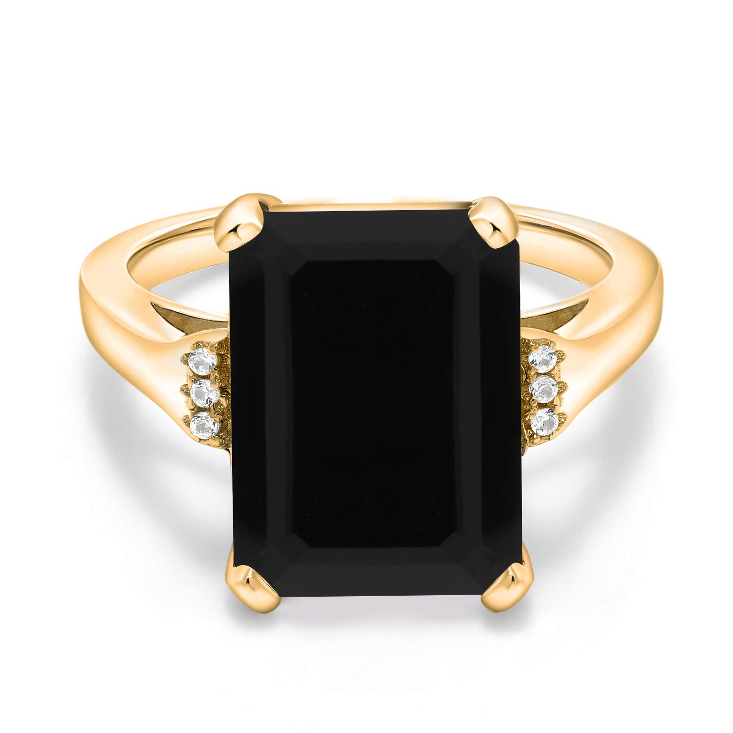 Gem Stone King 18K Yellow Gold Plated Silver Black Onyx Women Ring (6.67 Cttw, Emerald Cut 14X10MM, Gemstone Birthstone, Available In Size 5, 6, 7, 8, 9)