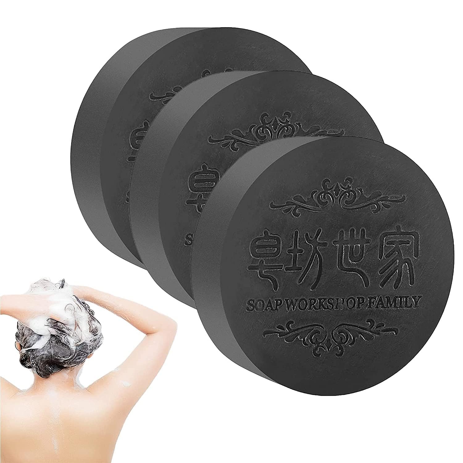 MIXAROLA Black & Thick Hair Fallopia Multiflora Shampoo Bar, He Shou Wu Extract Shampoo Soap, Deeply Cleanses and Promotes Hair Growth, Prevents Hair Loss and Scalp. (3pcs)