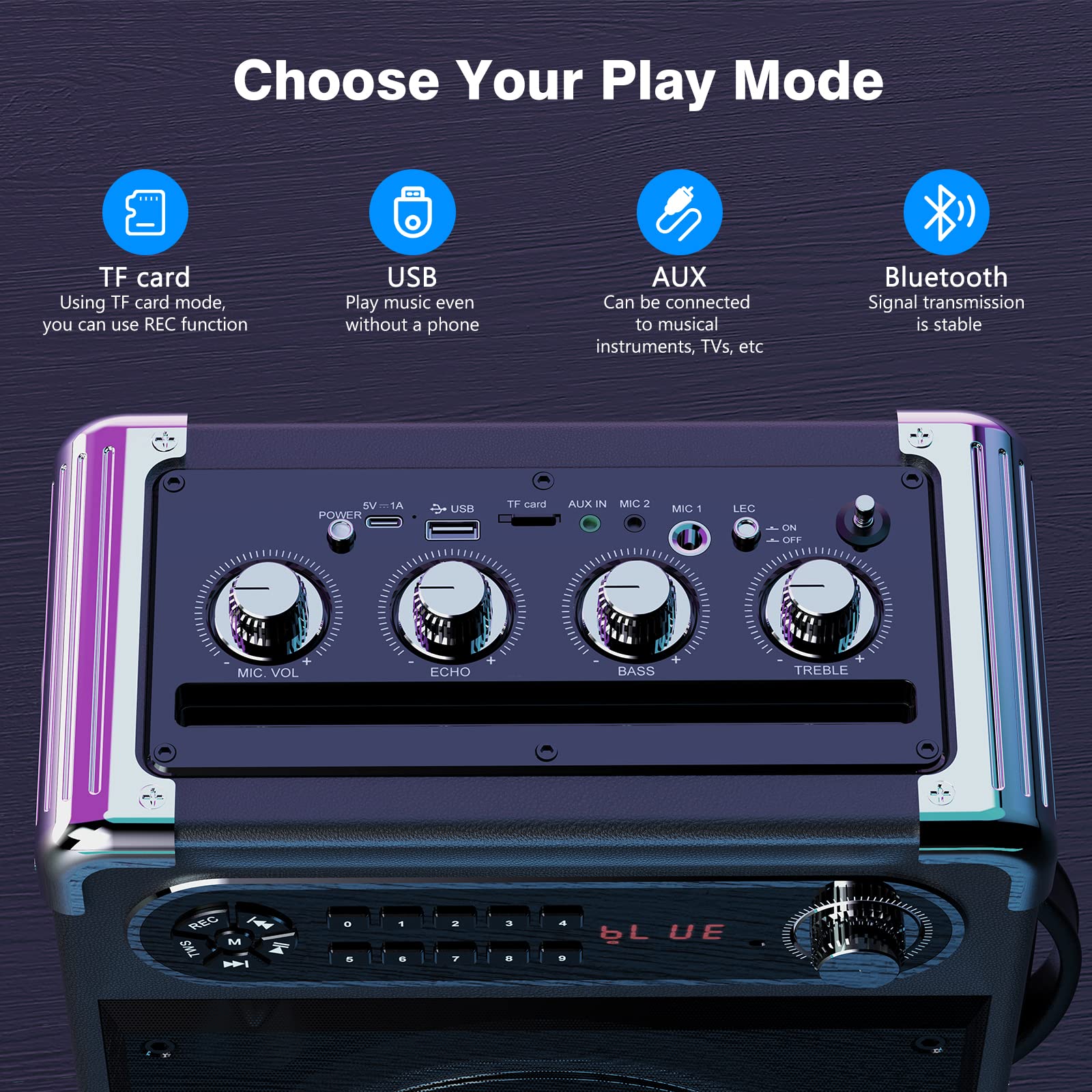 HWWR Karaoke Machine with 3 Wireless UHF Microphones for Adults, Portable Bluetooth Speaker, Party Speaker with Disco Lights for Outdoor, PA System Karaoke Speaker Support TWS, Unpowered Cabinets
