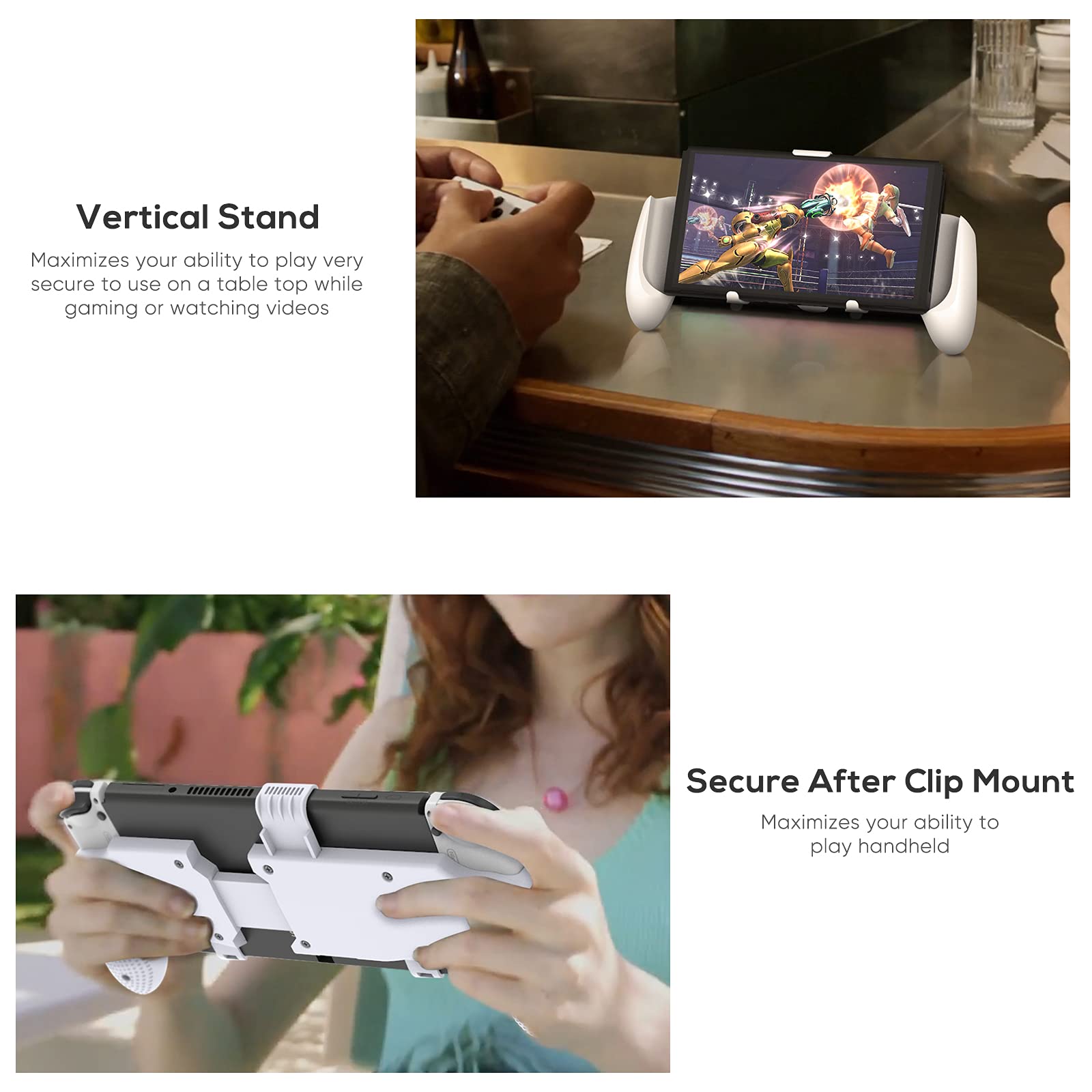 Hand Grip Stand for Nintendo Switch OLED Model, Comfortable & Ergonomic Adjustable Handle Grip Compatible with Switch OLED/Switch/Switch Lite, Grip Case Accessories with Thumb Caps