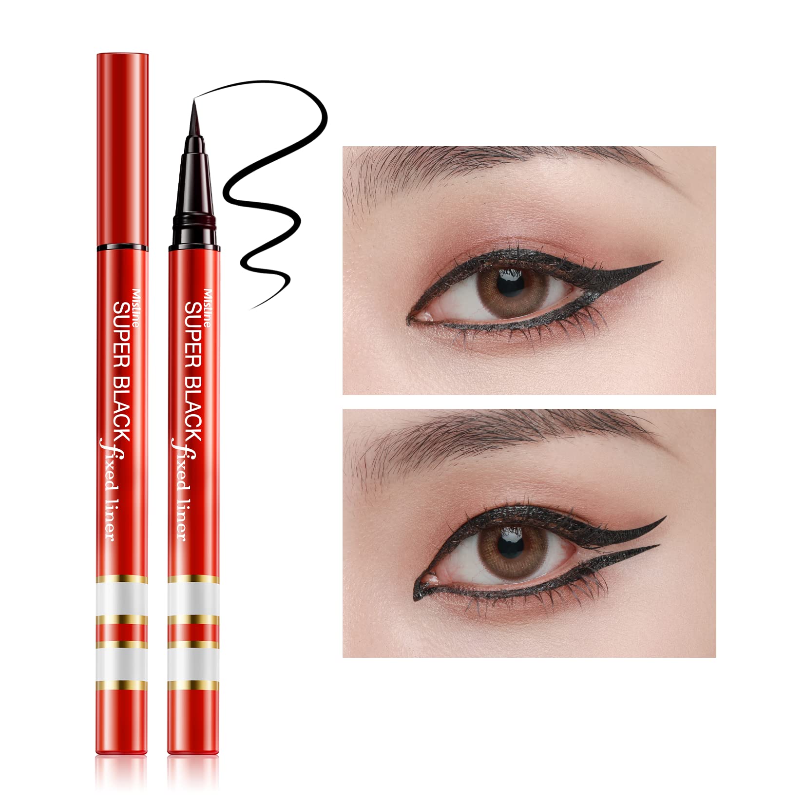 Mistine Tattoo Master Black Liquid Eyeliner Super Slim No-skip Flexible Felt Tip Liner Pen For Precise Eye Makeup Long Lasting Smudge Proof Matte Finish 0.04 fl oz