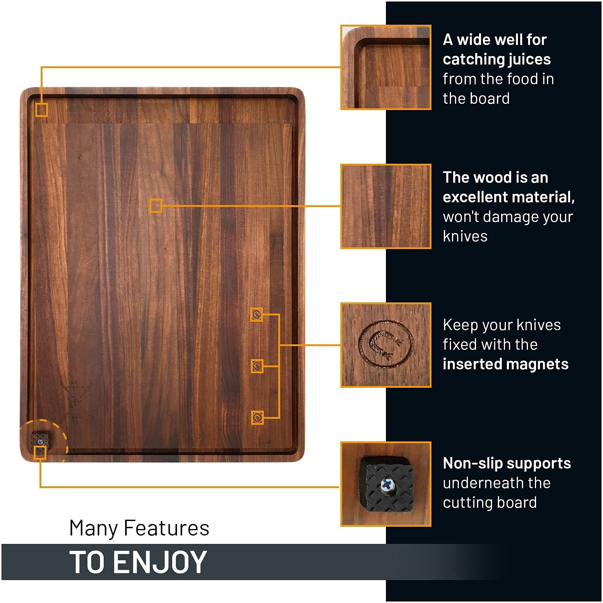 Large Cutting Board Made of Walnut - Wooden Chopping Block Board - Meat Butcher Block Cutting Board - Deep Juice Groove - Perfect Chopping Board for Kitchen BBQ Charcuterie