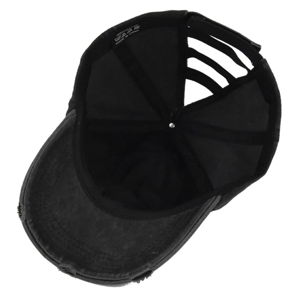 Henwarry Women's Washed Distressed Cotton Denim High Ponytail Hat Adjustable Baseball Cap (F02-White)
