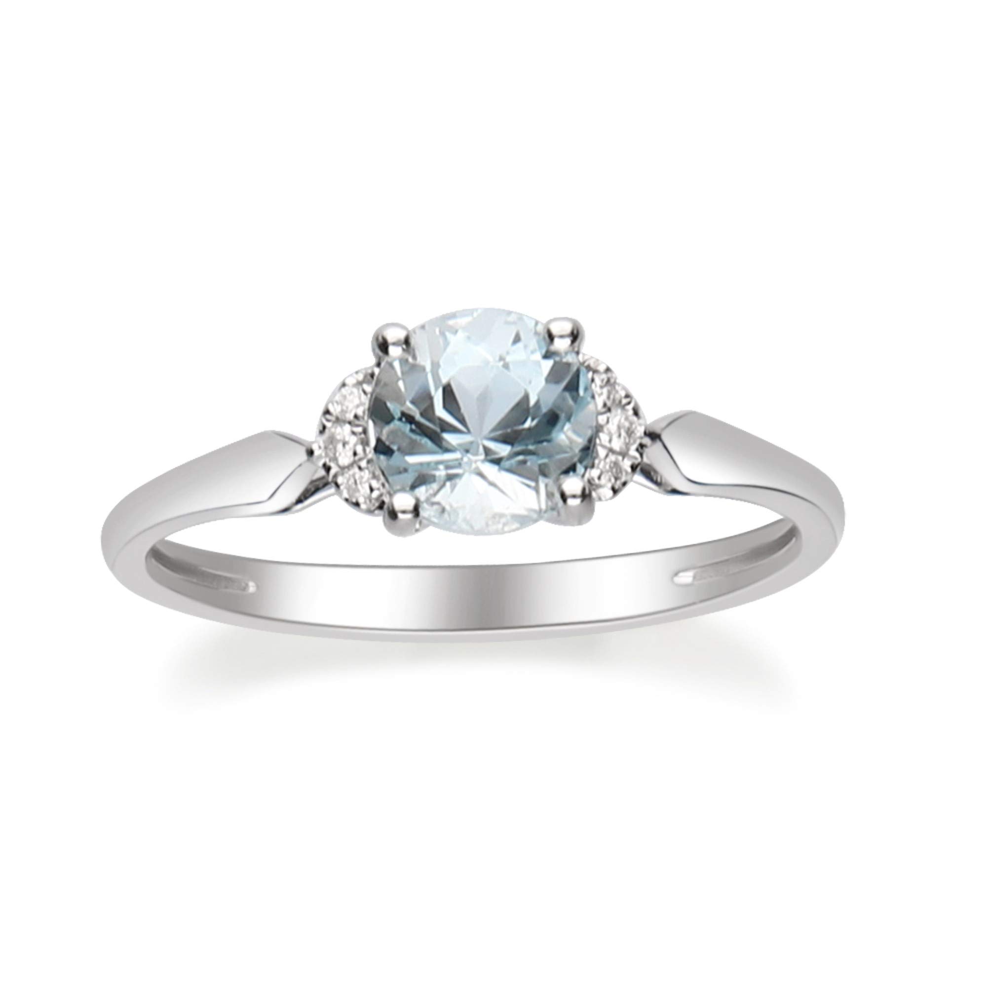 Gin & Grace 14K White Gold Genuine Aquamarine Ring with Diamonds for women | Ethically, authentically & organically sourced (Round-cut) shaped Aquamarine hand-crafted jewelry for her!