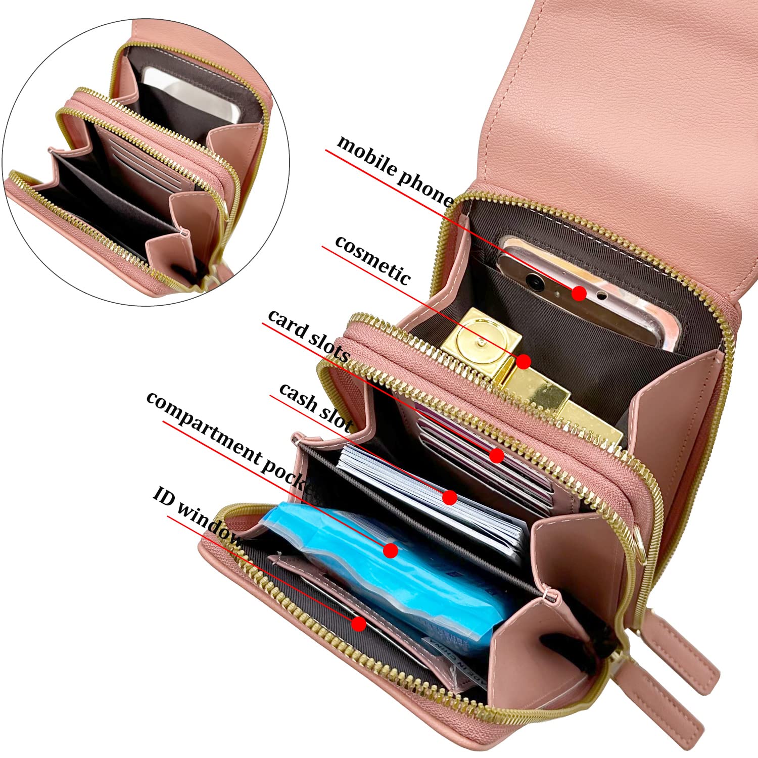 HOPSOOKEN Womens RIFD Small Crossbody Cell phone Purse Wallet Roomy Shoulder Bags (sblack)