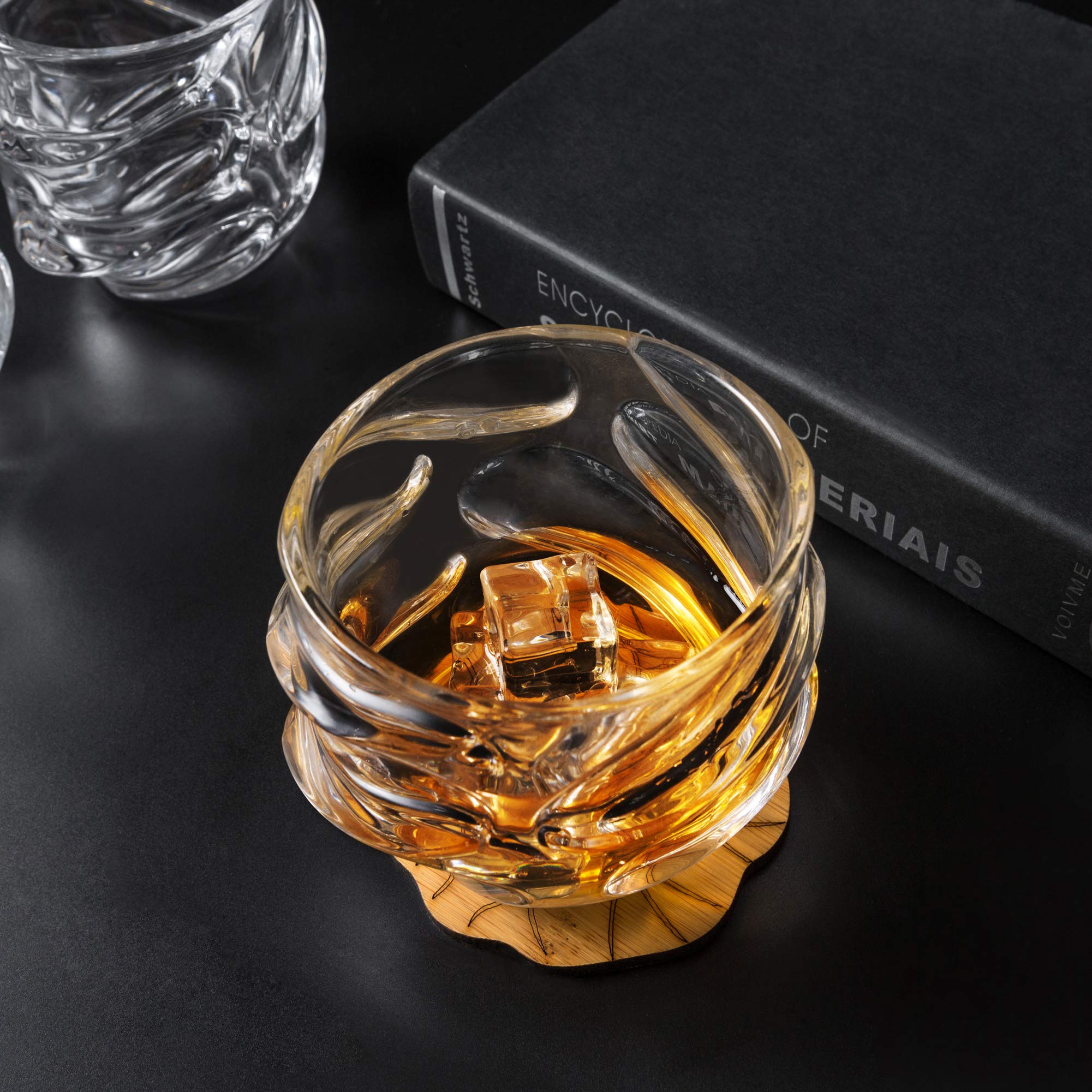 KANARS Old Fashioned Whiskey Glasses 11 Oz - Emperor Rocks Glasses Set of 4 for Bourbon Cocktail Scotch Snifter Malt Cognac - Heavy Crystal Bar Glassware - Unique Men Gift