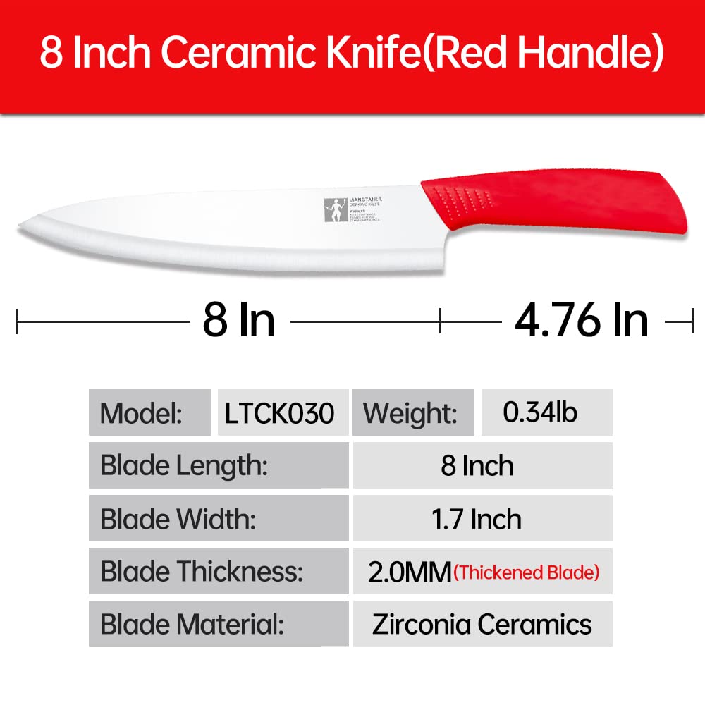 LIANGTAI Ceramic Knife 8 Inch Chef's Knife【Blade Thickness 2.0mm】 (Black Handle)