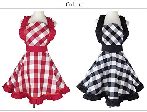 Hyzrz Lovely Retro Aprons for Women with Pocket Cotton Cooking Mother's Day Apron Dress Gift (Red Grid)