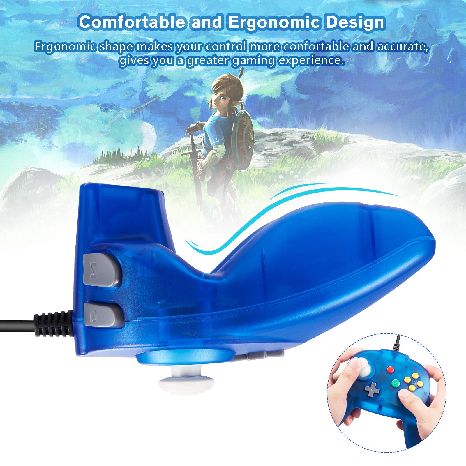 iNNEXT [New Version] 4 Pack for N64 Controller, Game pad Joystick for 64 - Plug & Play (Non PC USB Version) (Joystick from Japan) Black/Clear Blue/Clear Green/Yellow