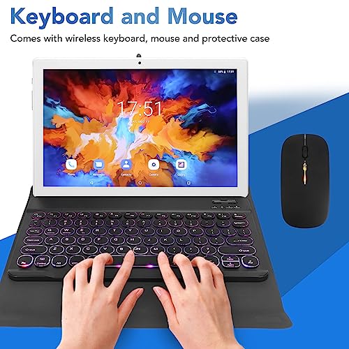 HEEPDD 10.1 Inch Tablet, 4G LTE US Plug 100‑240V 5G WiFi Dual Camera 2 in 1 Tablet PC RGB Mouse (White)