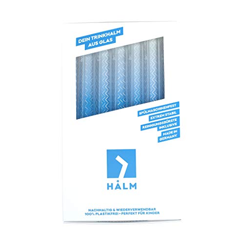 HALM Glass Straws - Autumn Edition - 6 Reusable Drinking Straws With Engraved Autumn Icons 20cm (8 in) - Leafs, Umbrella, Apple, Teacup, Kite, Pumpkin - Made in Germany - Dishwasher Safe