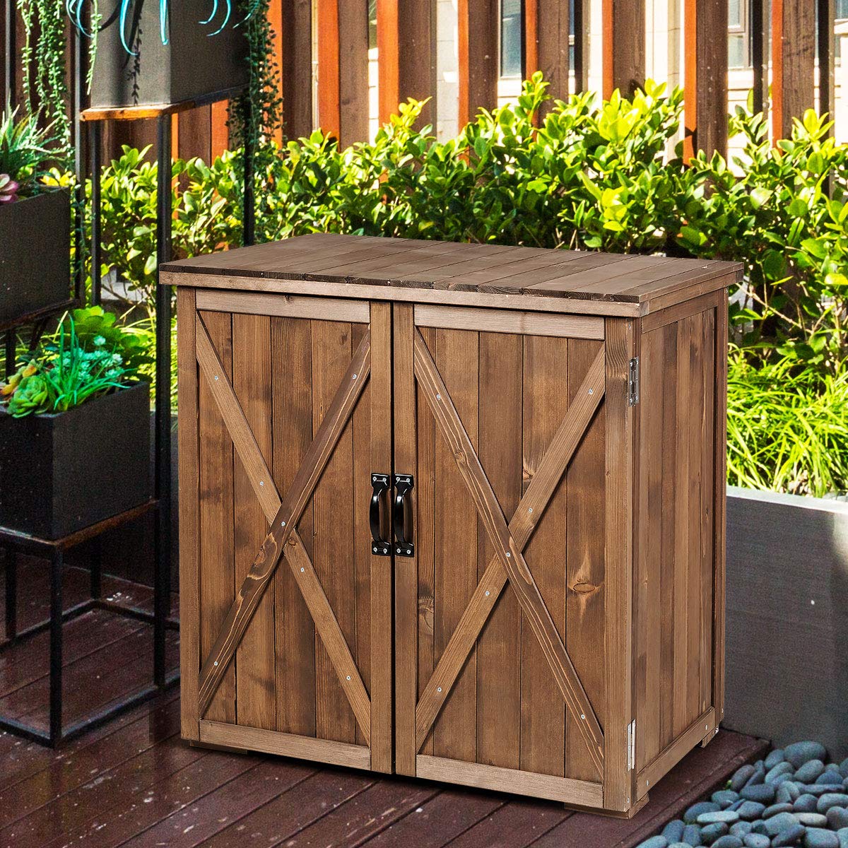 Goplus Compact Wooden Storage Shed, 2.5 X 2 Ft Fir Wood Cabinet for Garden Yard Patio
