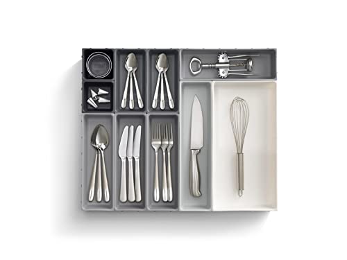 Joseph Joseph Blox 10 Piece Grey Plastic Storage Trays and DrawerStore Expandable Kitchen Drawer Organizer for Utensils, Cutlery, and Gadgets