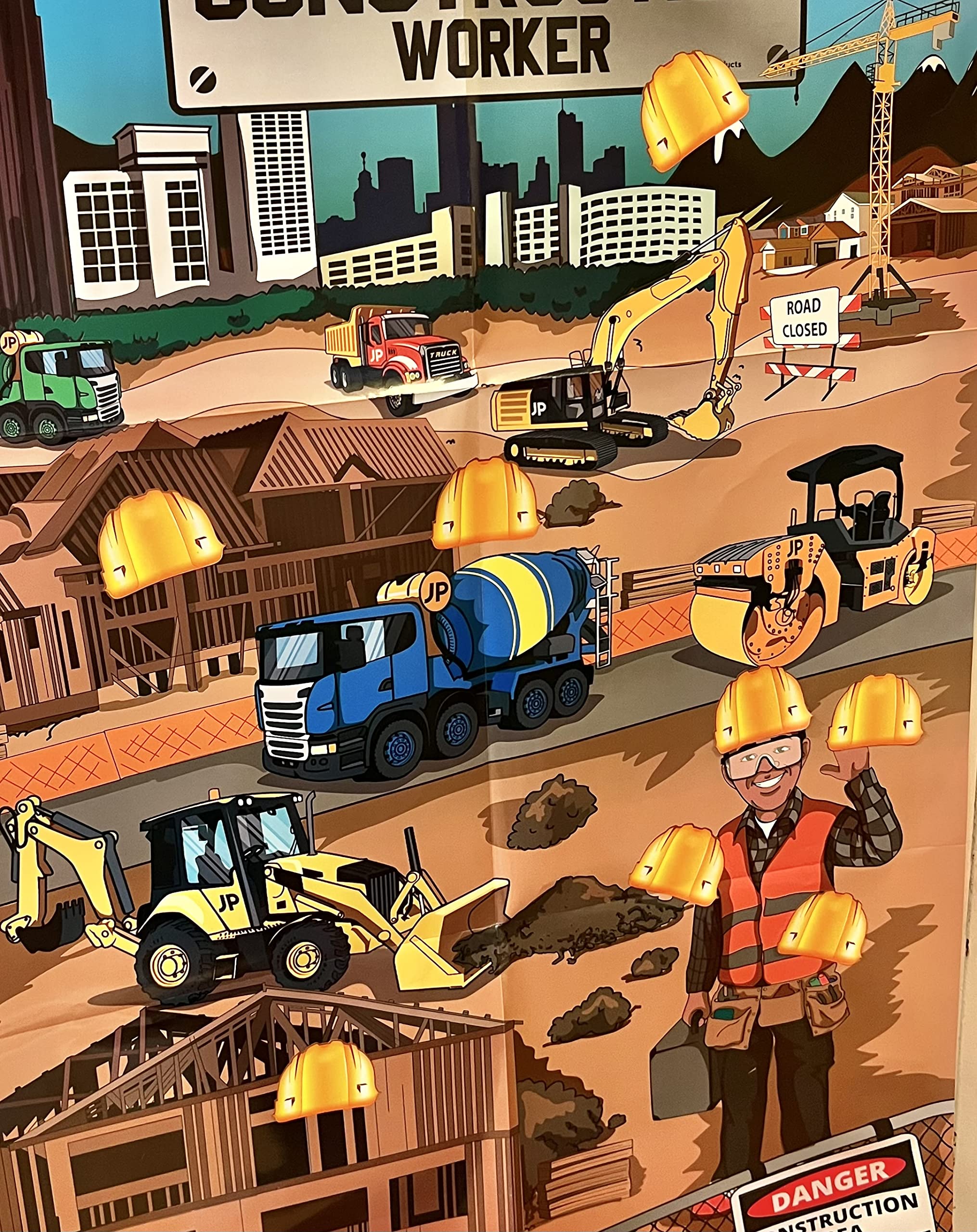 Jayd Products, Pin the Hat on the Construction Worker, Kids Construction Party Game 37 X 24 inches, Construction Birthday Party Supplies (40 Players)