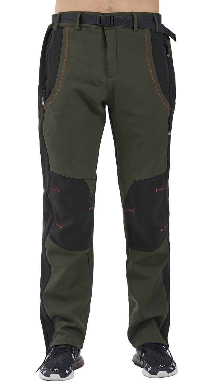 Gash Hao Men's Ski Snow Pants Waterproof Hiking Snowboard Pants Breathable Fleece Lined Zipper Bottom Leg(Army Green 32W X 32L)