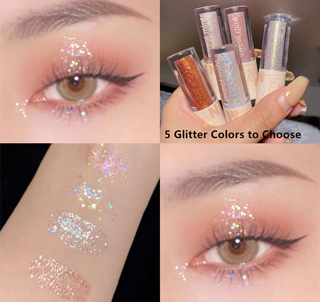 Go Ho White Metallic Glitter Eyeshadow Liquid,Shimmer Eye Shadow Bling,Glitter Eyeliner Sparkle Eye Glitter Stick,Loose Glitter Glue Korean Makeup for Women,03# Pearl White