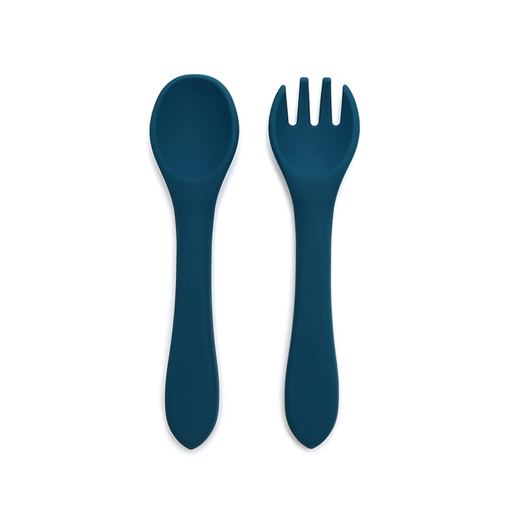 Kadazzel Baby Led Weaning Supply - 6 Piece Baby Feeding Set - including Silicone Suction Plate and Bowl, Baby Utensils,Sippy Cup, Soft Straw and Bib